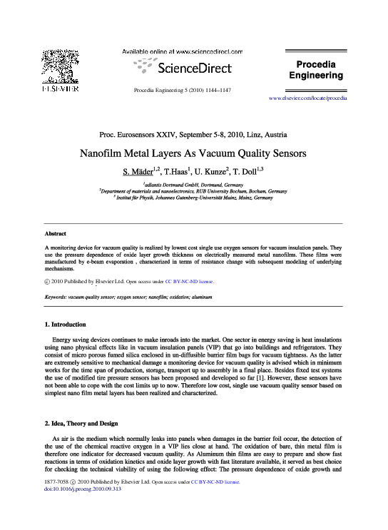 (PDF) Nanofilm metal layers as vacuum quality sensors