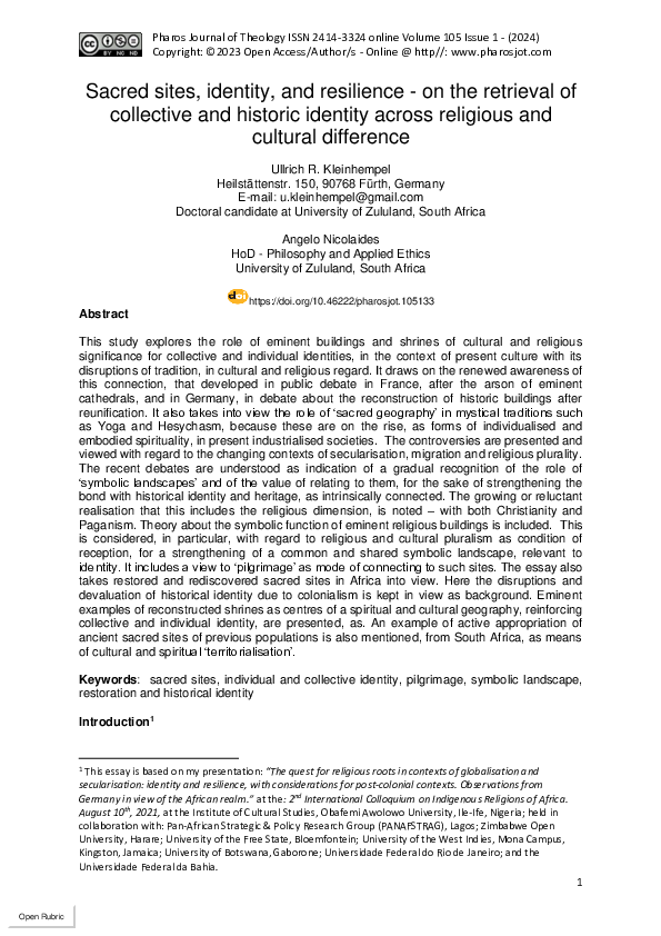 (PDF) Sacred sites, identity, and resilience -on the retrieval of ...