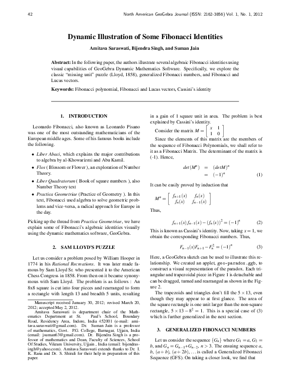 (PDF) Dynamic Illustration Of Some Fibonacci Identities