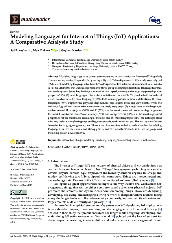 (PDF) Modeling Languages for Internet of Things (IoT) Applications: A Comparative Analysis Study