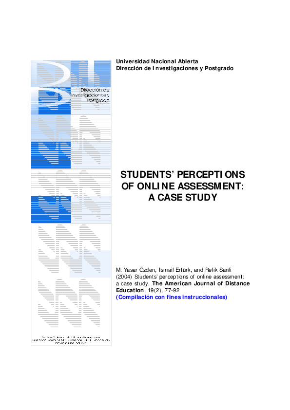 (PDF) Students 'perceptions of online assessment: A case study