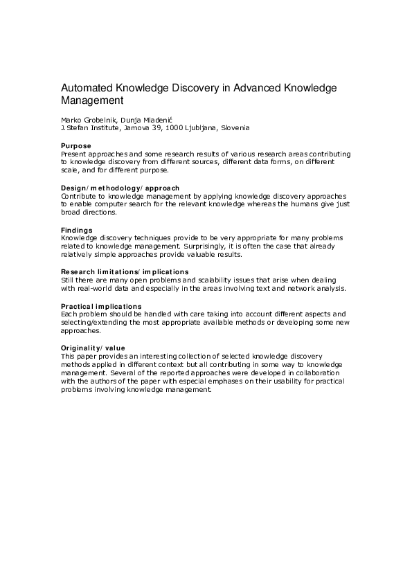 Pdf Automated Knowledge Discovery In Advanced Knowledge Management