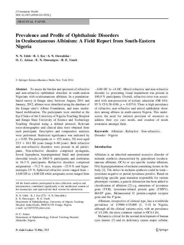 (PDF) Prevalence and Profile of Ophthalmic Disorders in Oculocutaneous ...