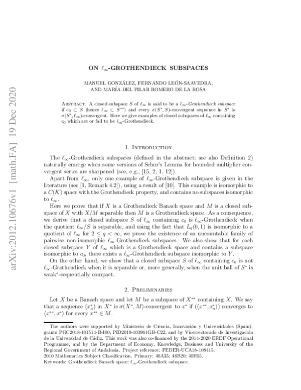 (PDF) ℓ∞-Grothendieck Subspaces and Their Properties