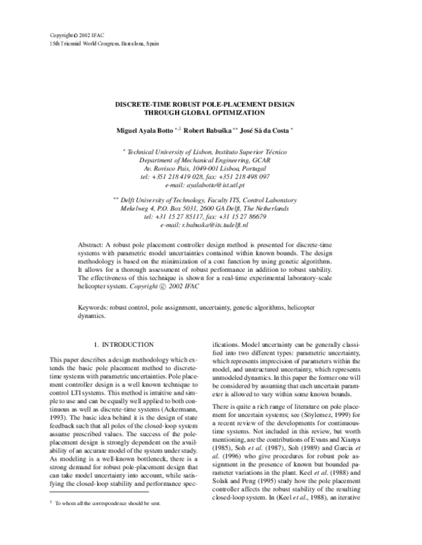 (PDF) Discrete-time robust pole-placement design through global optimization