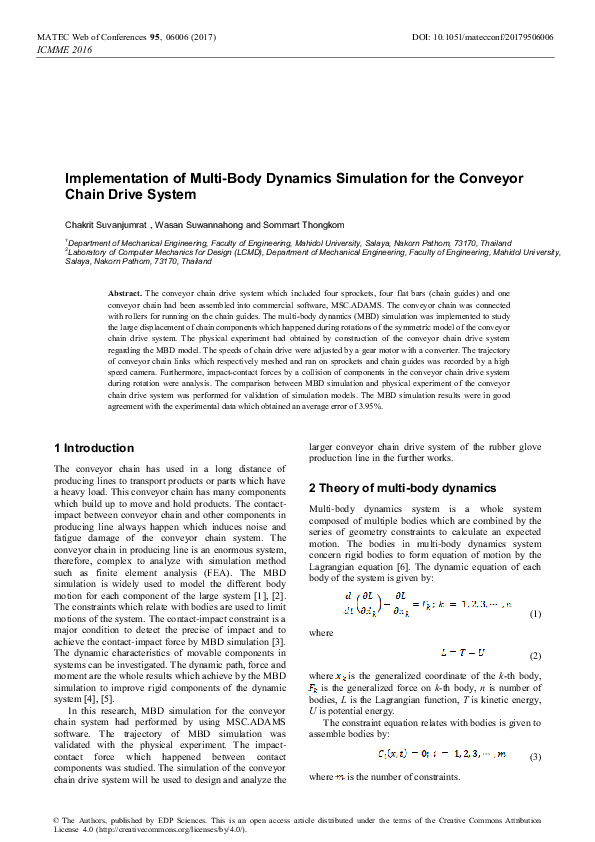 (PDF) Implementation of Multi-Body Dynamics Simulation for the Conveyor Chain Drive System