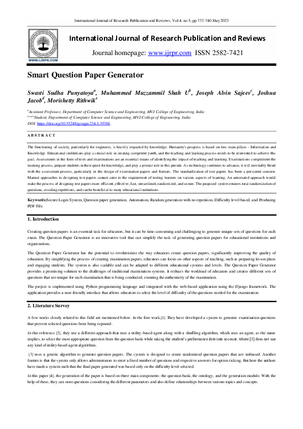 Pdf Smart Question Paper Generator