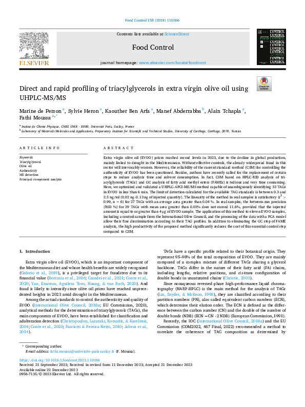 (PDF) Direct and rapid profiling of triacylglycerols in extra virgin ...