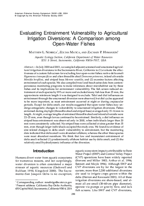 (PDF) Evaluating Entrainment Vulnerability to Agricultural Irrigation ...