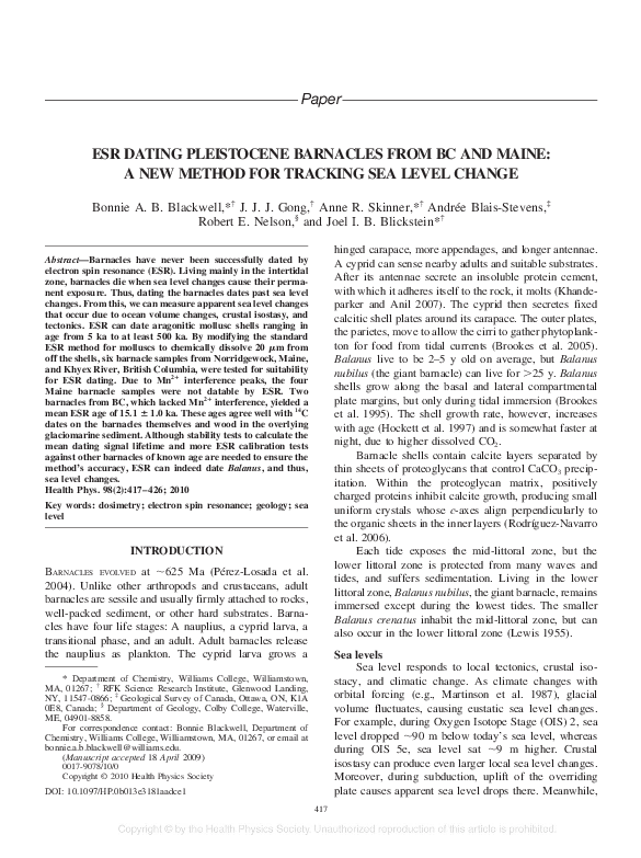 (PDF) Esr Dating Pleistocene Barnacles from BC and Maine: A New Method ...