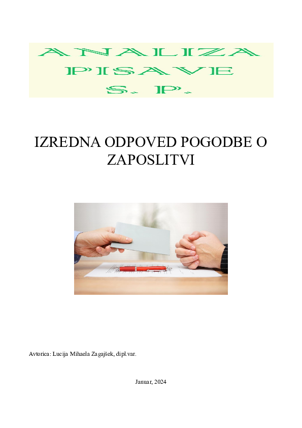 (PDF) IZREDNA ODPOVED POGODBE O ZAPOSLITVI