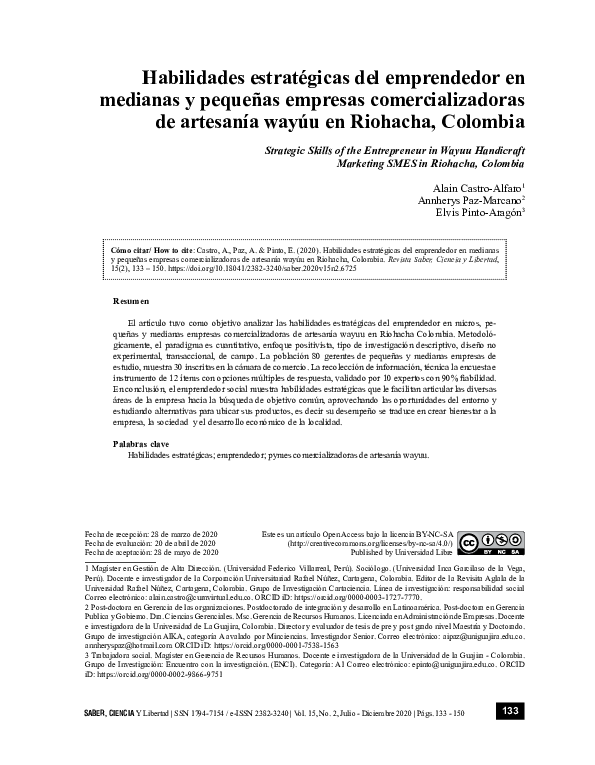 (PDF) Habilidades Estratégicas del Emprendedor en Medianas y Pequeñas ...