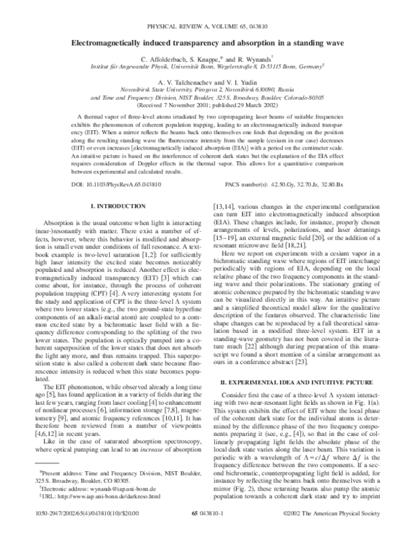 (PDF) Electromagnetically induced transparency and absorption in a standing wave