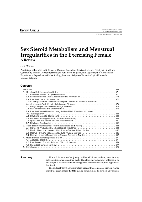 Pdf Sex Steroid Metabolism And Menstrual Irregularities In The