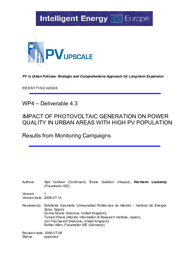 (PDF) IMPACT OF PHOTOVOLTAIC GENERATION ON POWER QUALITY IN URBAN AREAS ...