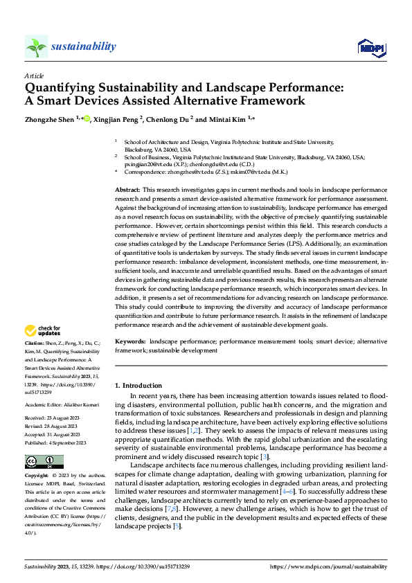 (PDF) Quantifying Sustainability and Landscape Performance: A Smart Devices Assisted Alternative ...