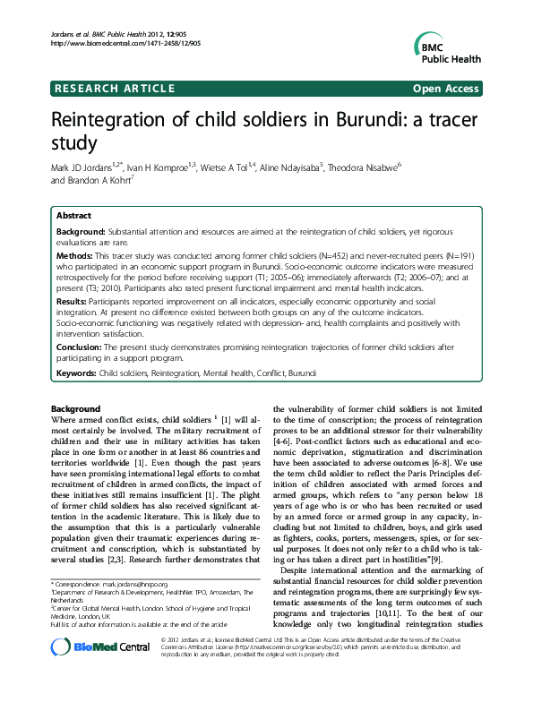 (PDF) Reintegration of child soldiers in Burundi: a tracer study