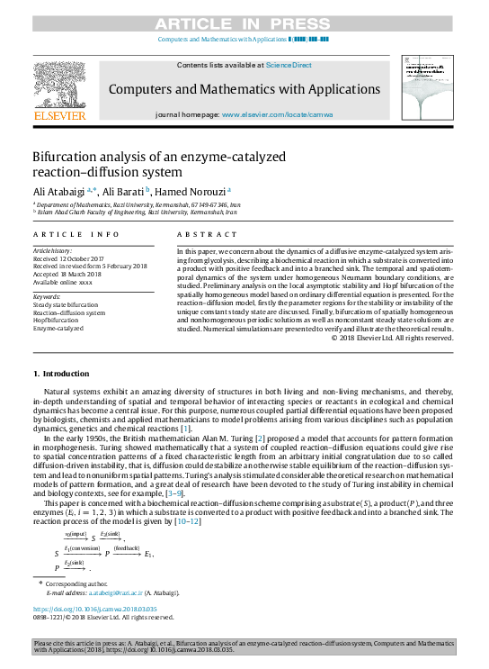 (PDF) Bifurcation analysis of an enzyme-catalyzed reaction system with ...