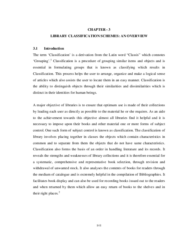 (PDF) CHAPTER -3 LIBRARY CLASSIFICATION SCHEMES: AN OVERVIEW