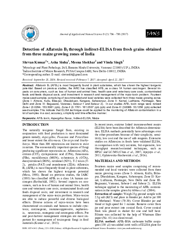 (PDF) Detection of Aflatoxin B1 through indirect ELISA from fresh grains obtained from three ...