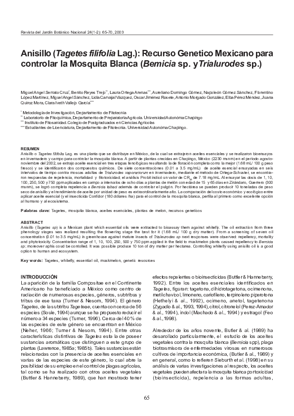 (PDF) Anisillo (Tagetes filifolia Lag.): Recurso genético mexicano para ...
