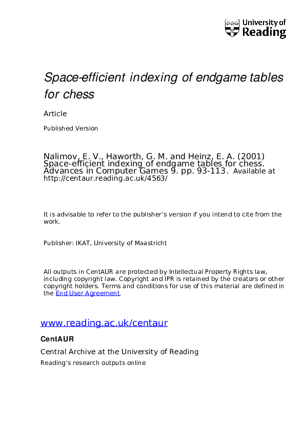 (PDF) Space-efficient indexing of endgame tables for chess