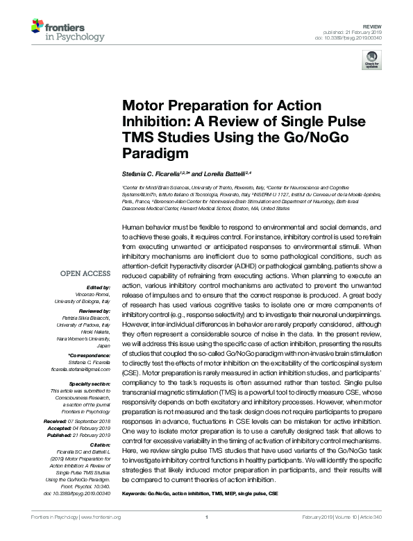 (PDF) Motor Preparation for Action Inhibition: A Review of Single Pulse ...