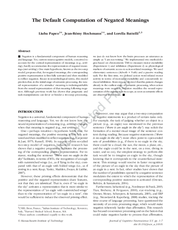 (PDF) The Default Computation of Negated Meanings | Lorella Battelli ...