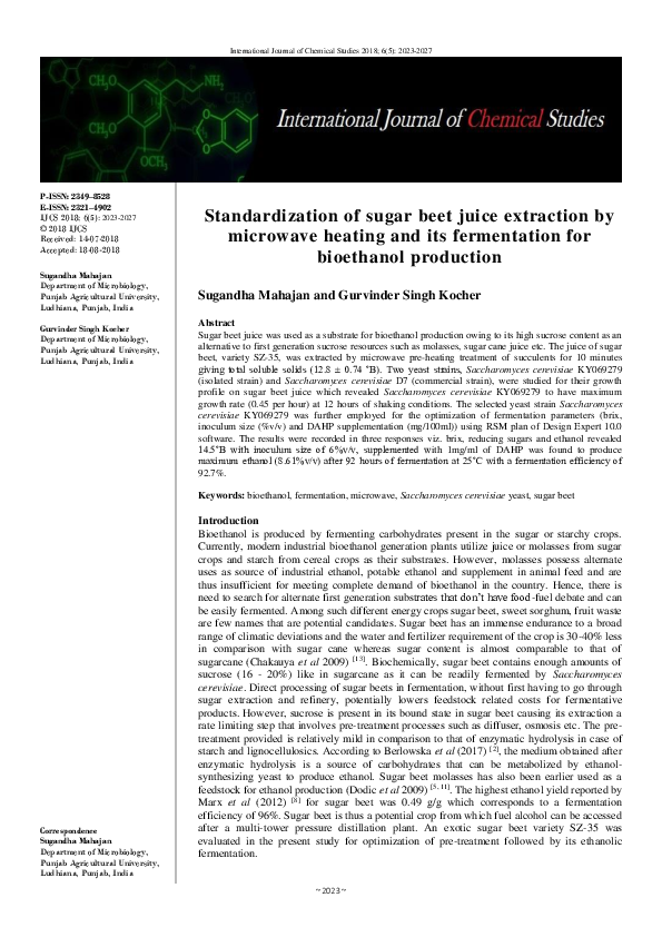 (PDF) Standardization of sugar beet juice extraction by microwave ...