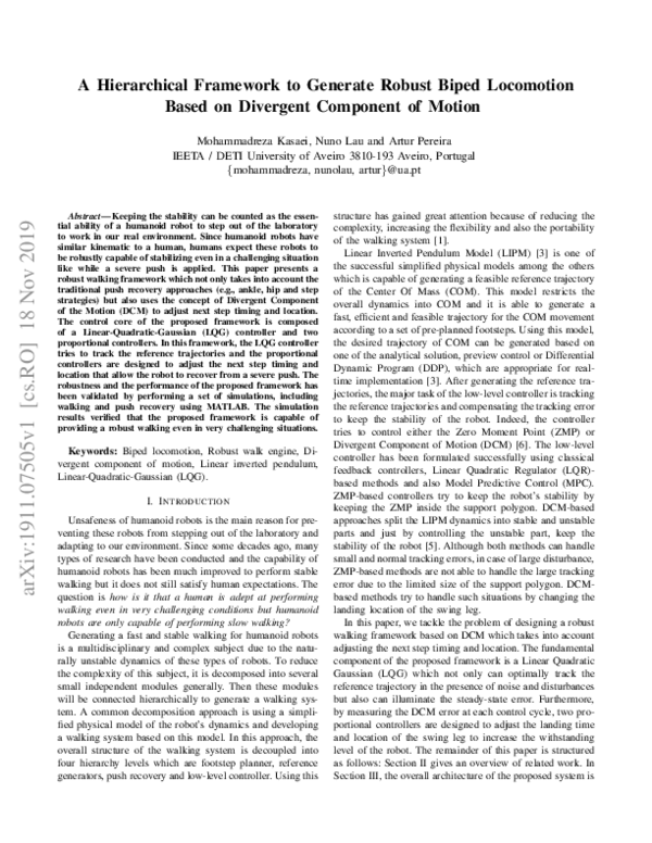 (PDF) A Hierarchical Framework to Generate Robust Biped Locomotion Based on Divergent Component ...