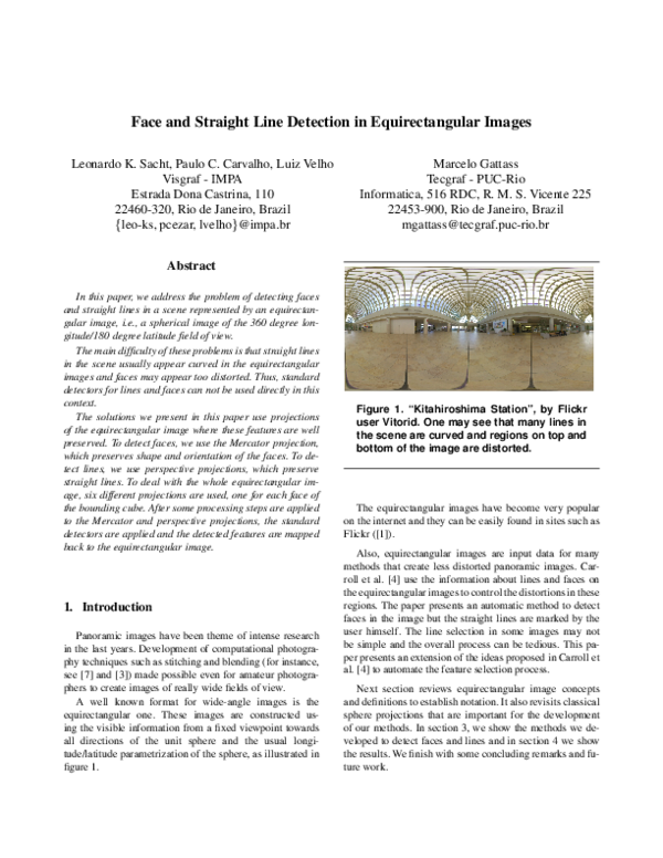 (PDF) Face and Straight Line Detection in Equirectangular Images