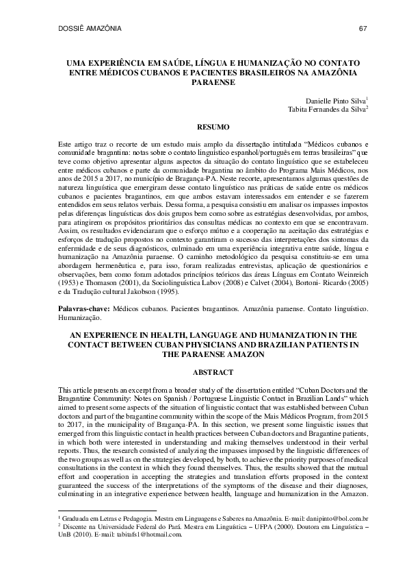 (PDF) Uma Experiência Em Saúde, Língua e Humanização No Contato Entre ...