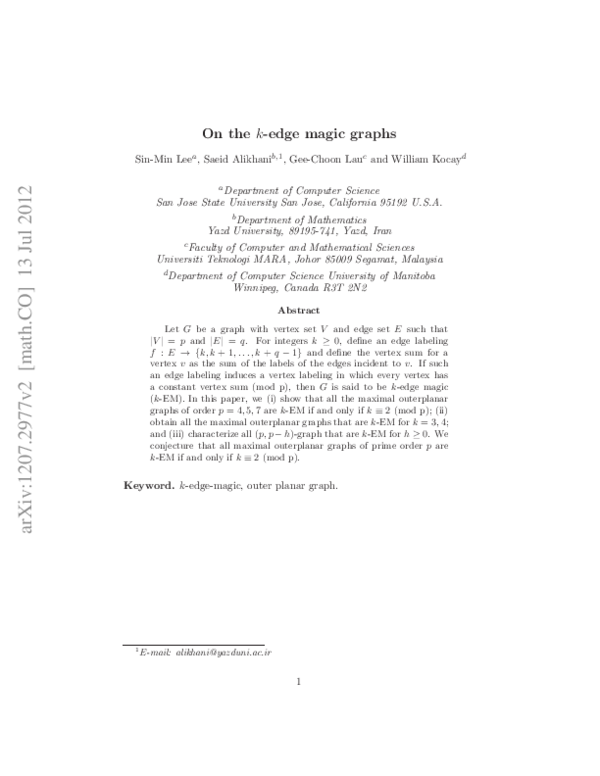 (PDF) On the k-edge magic graphs