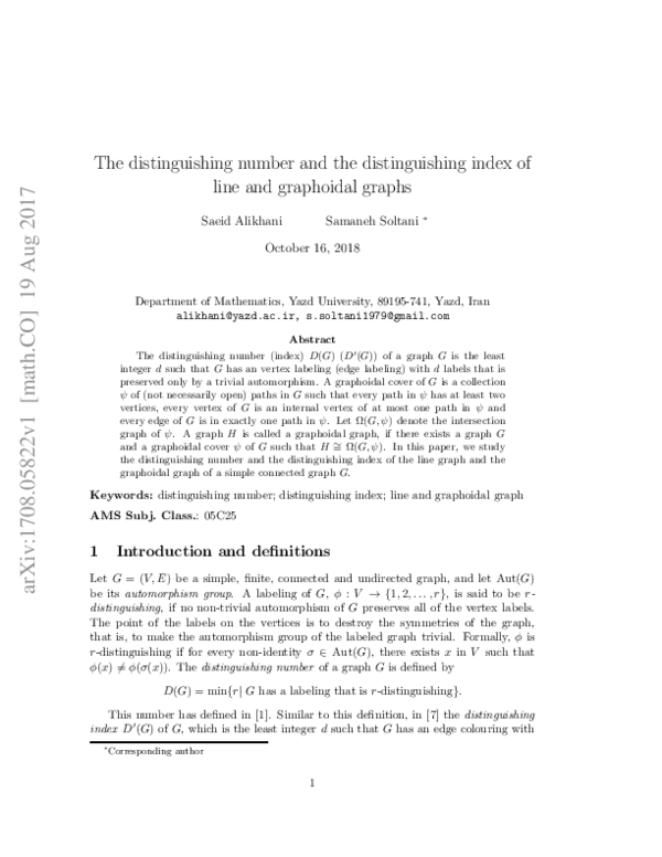 (PDF) The distinguishing number and the distinguishing index of line and graphoidal graphs