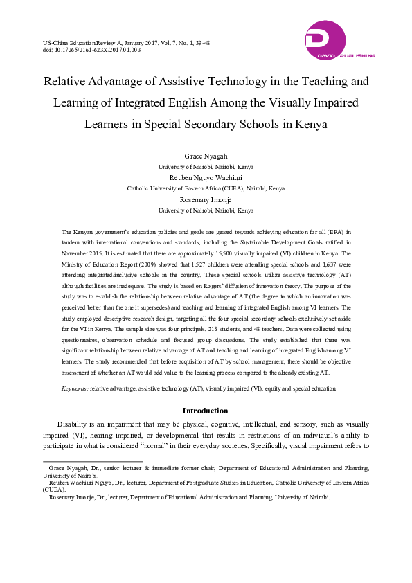 (PDF) Relative Advantage of Assistive Technology in the Teaching and Learning of Integrated ...