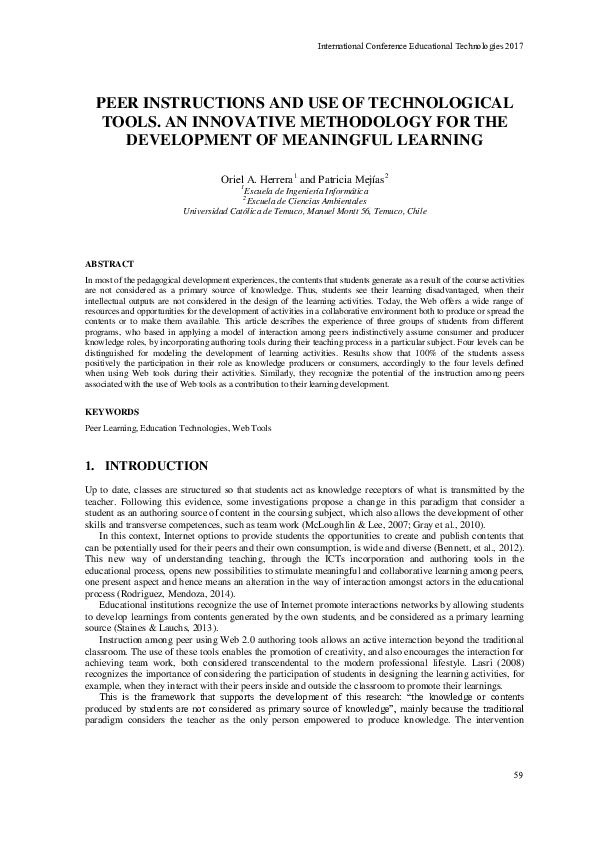 (PDF) Peer Instructions and Use of Technological Tools. An Innovative ...