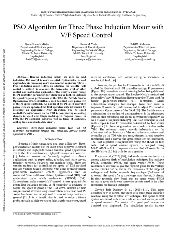 Pdf Pso Algorithm For Three Phase Induction Motor With V F Speed Control
