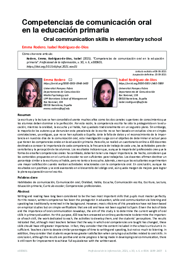 (PDF) Competencias de comunicación oral en la educación primaria