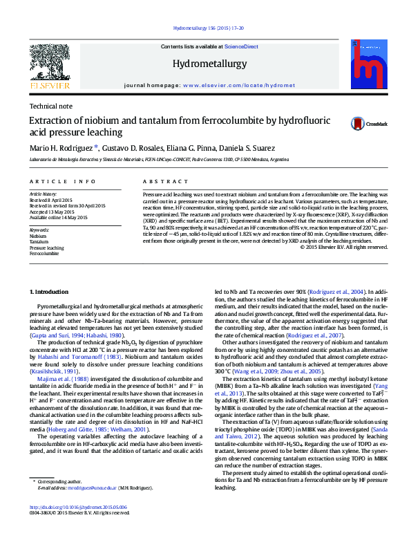 (PDF) Extraction of niobium and tantalum from ferrocolumbite by ...