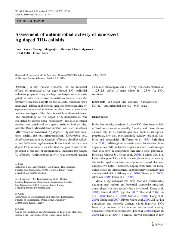 (PDF) Assessment of antimicrobial activity of nanosized Ag doped TiO2 ...