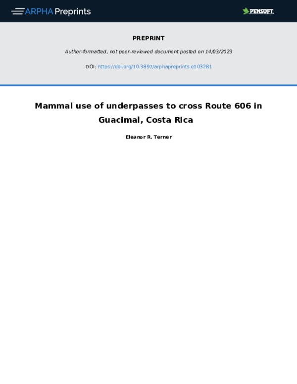 (PDF) Mammal use of underpasses to cross Route 606 in Guacimal, Costa Rica