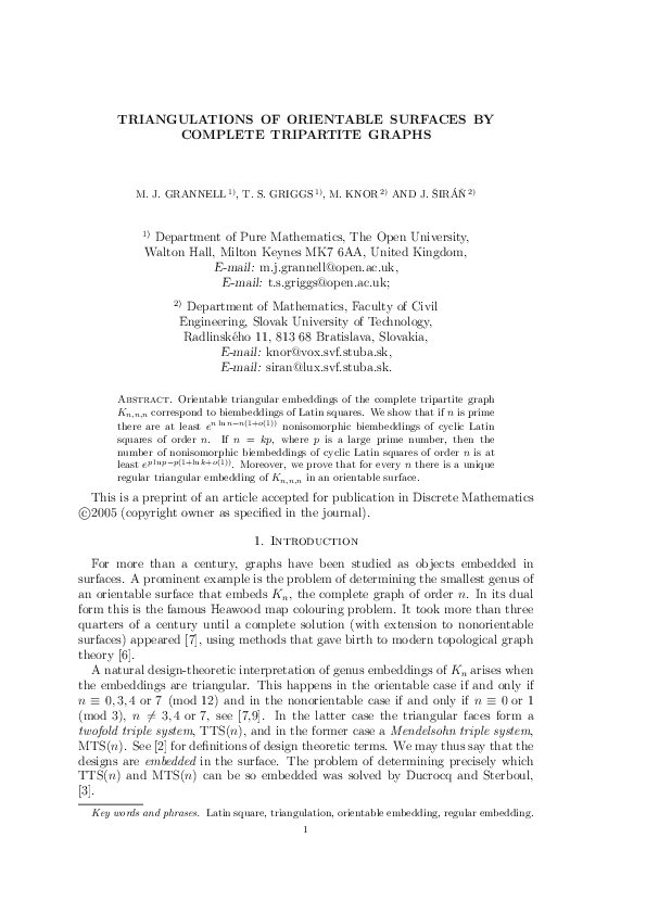 (PDF) Triangulations of orientable surfaces by complete tripartite ...