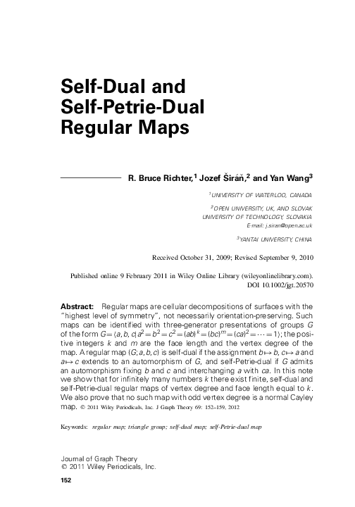 (PDF) Self‐dual and self‐petrie‐dual regular maps