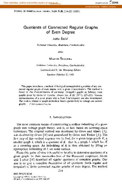 (PDF) Quotients of connected regular graphs of even degree