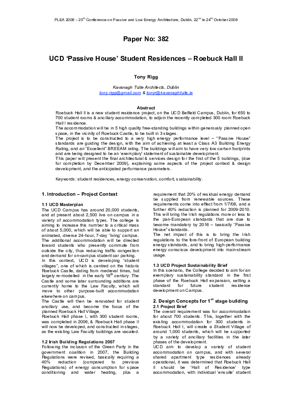 (PDF) UCD 'Passive House' Student Residences - Roebuck Hall II