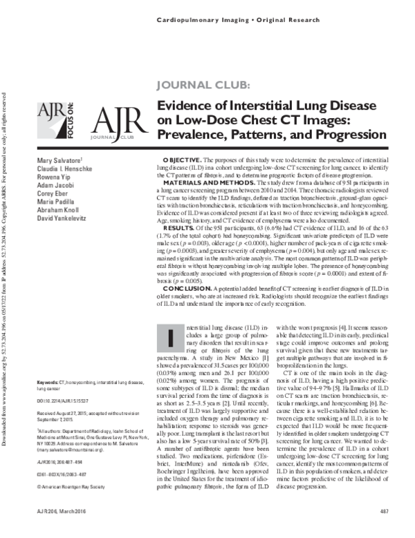 (PDF) JOURNAL CLUB: Evidence of Interstitial Lung Disease on Low-Dose ...