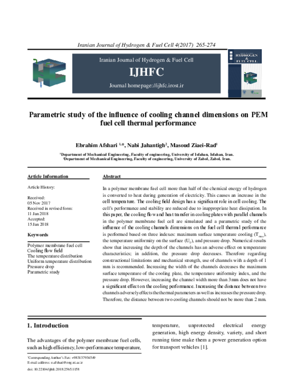 (PDF) Parametric study of the influence of cooling channel dimensions on PEM fuel cell thermal ...