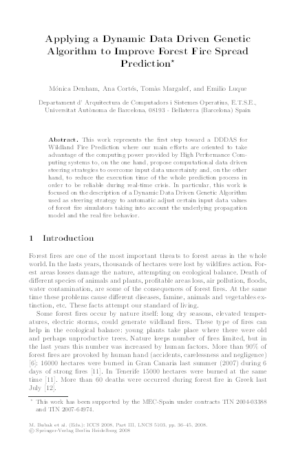 Pdf Applying A Dynamic Data Driven Genetic Algorithm To Improve Forest Fire Spread Prediction 