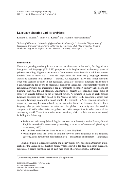 (PDF) Language planning and its problems