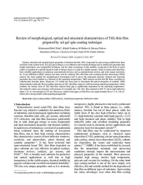 (PDF) Review of morphological, optical and structural characteristics of TiO2 thin film prepared ...